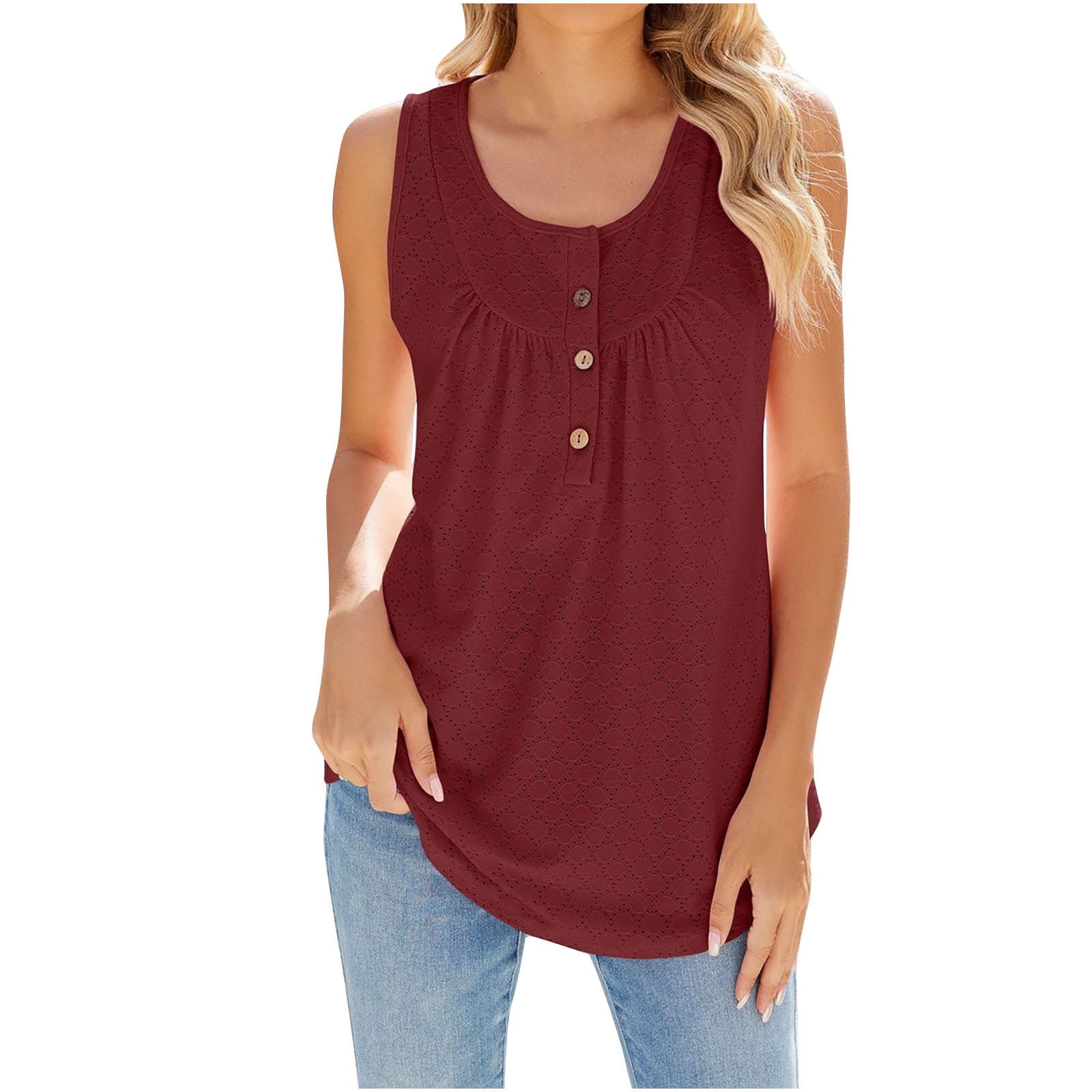 Summer 2025 Women's Tank Tops Sleeveless Round Neck Buttons Casual ...