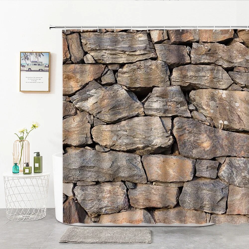 Summer 3D Shower Curtains Realistic Stone Ramparts Brick Wall And ...
