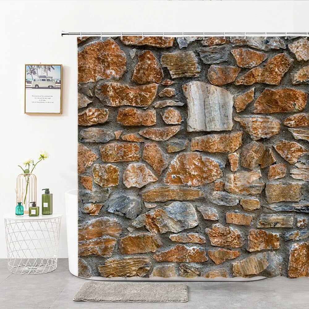 Summer 3D Shower Curtains Realistic Stone Ramparts Brick Wall And ...