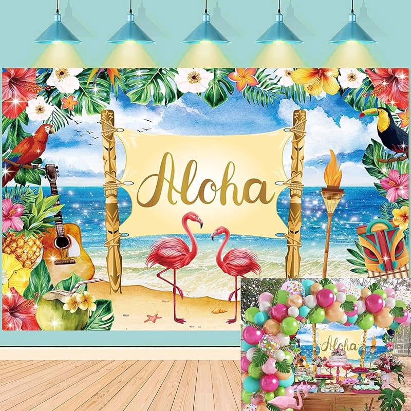 Summer Aloha Backdrop Hawaiian Beach Flamingo Background for ...