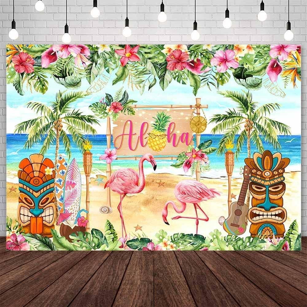 Summer Aloha Party Backdrop Hawaiian Party Decorations Photography Background Tropical Flamingo ...