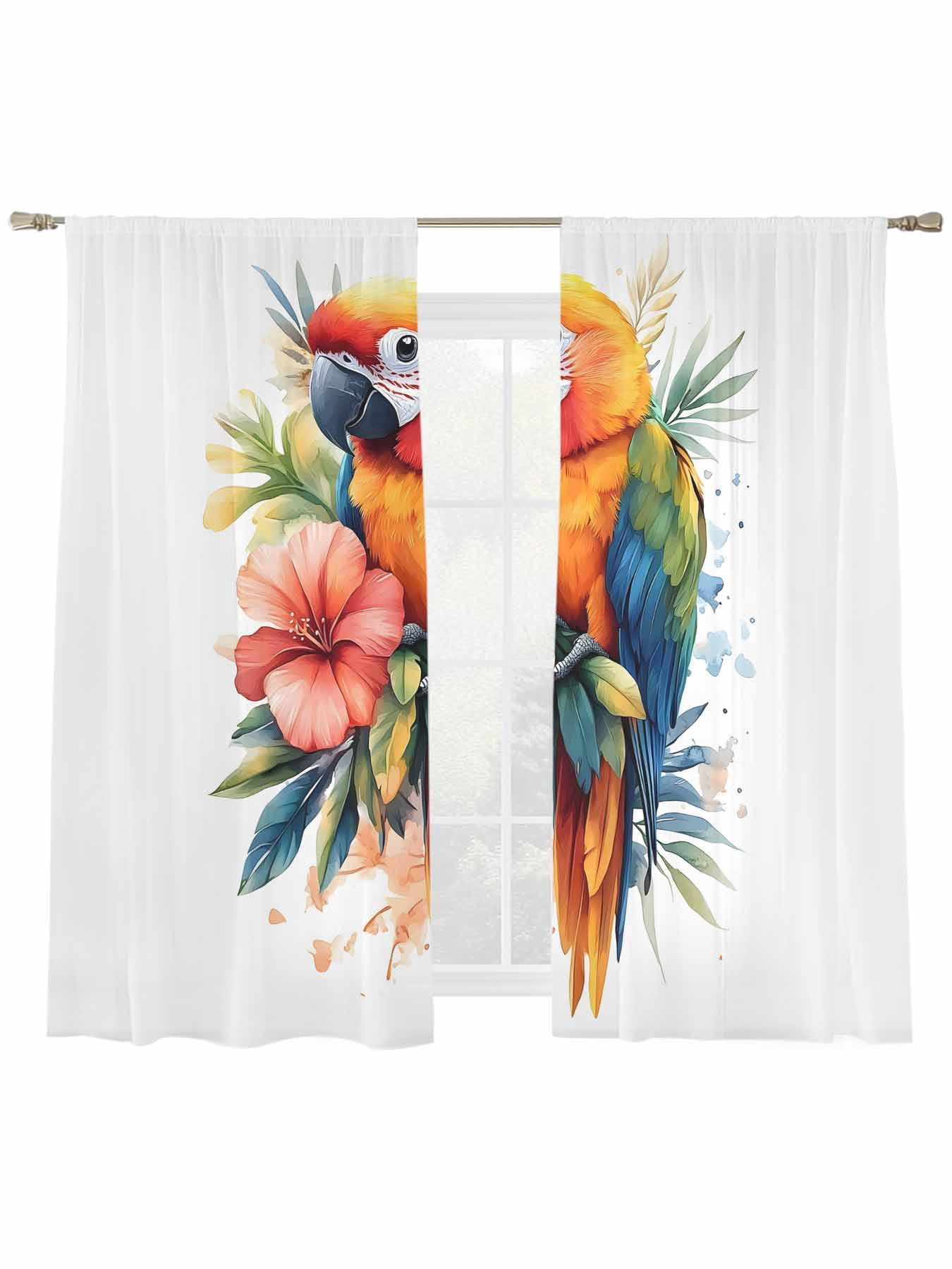 Summer Animal Sheer Curtains 2 Panels Set Retro Watercolor Flowers ...