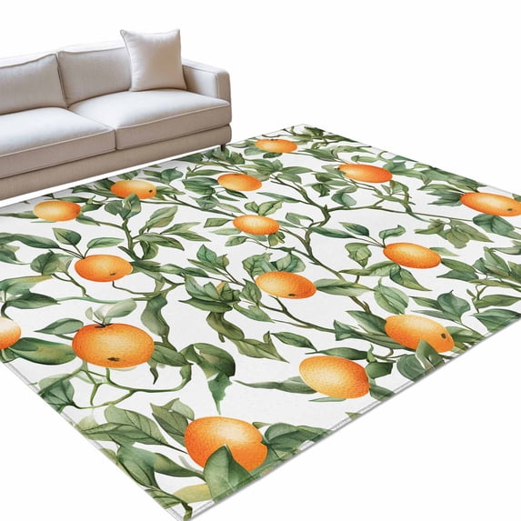Summer Area Rugs 4x6ft Watercolor Orange Plant Floor Rug Non Slip Low ...