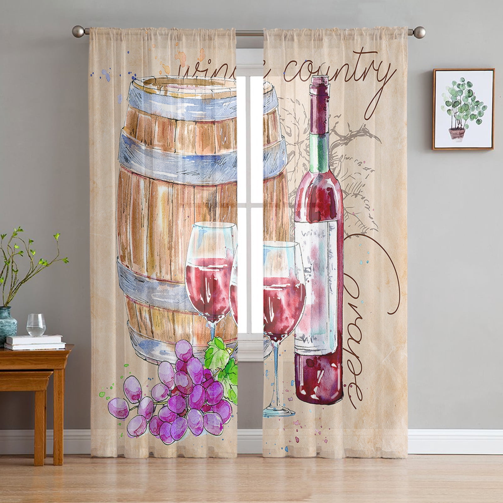 Summer Autumn Wine Barrel Vintage Tulle Window Treatment Sheer Curtains ...
