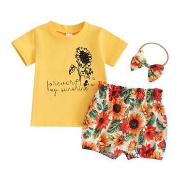 TAIAOJING Toddler Kids Girls Summer Outfits Sunflower Short Sleeve T ...