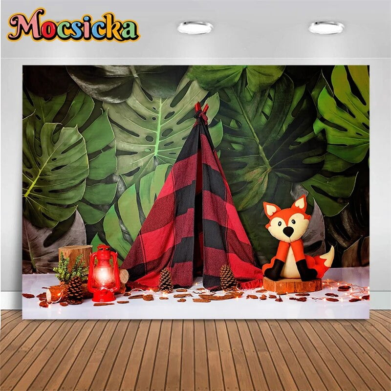 Summer Backdrop Photography Big Green Leaf Tent Fox Photo Baby Shower ...