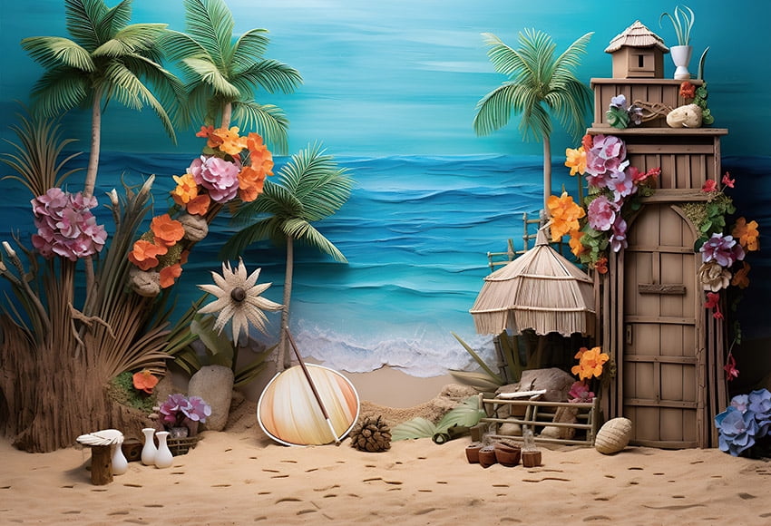 Summer Backdrop Seaside Beach Underwater World Coconut Tree Cake Smash ...