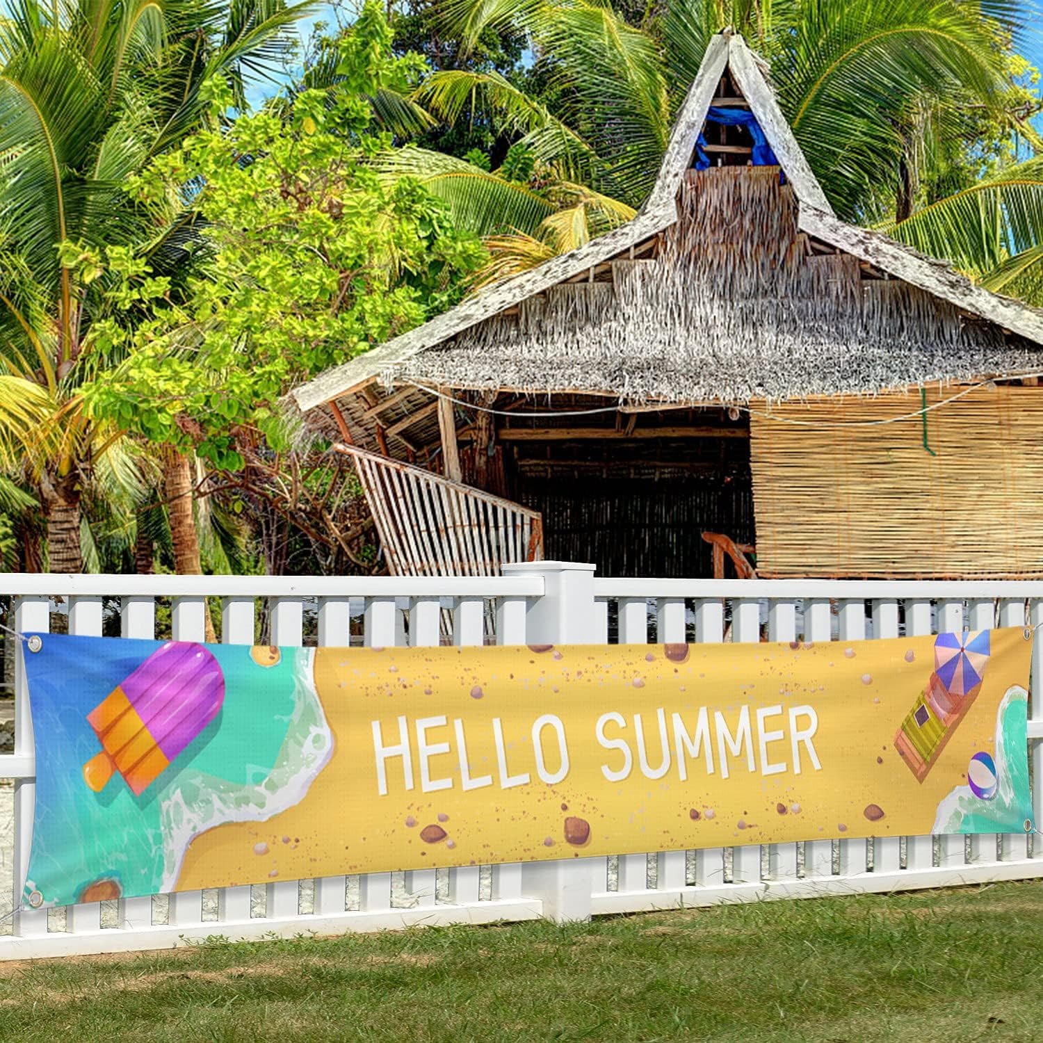 Summer Banner Decorations Outdoor Hello Welcome Yard Sign Beach ...