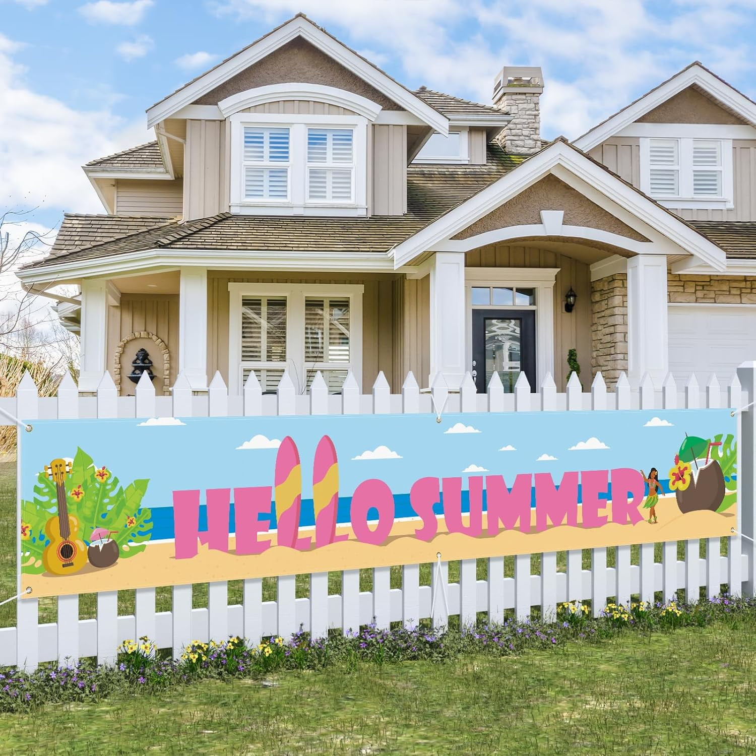 Summer Banner Outdoor Decorations Hello Welcome Yard Sign Beach Coconut ...