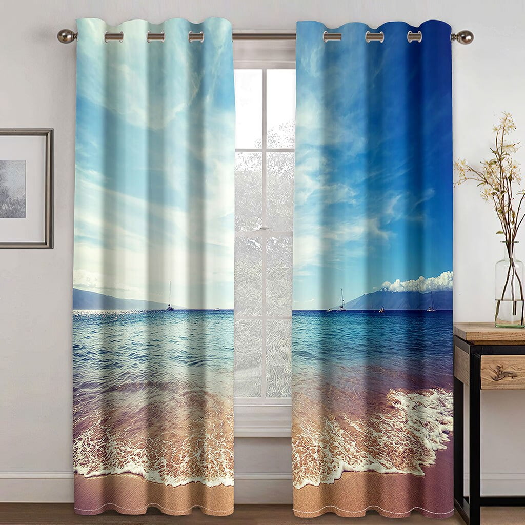 Summer Beach 3D Printing Curtain Adult Essential Bedroom Curtain Living ...
