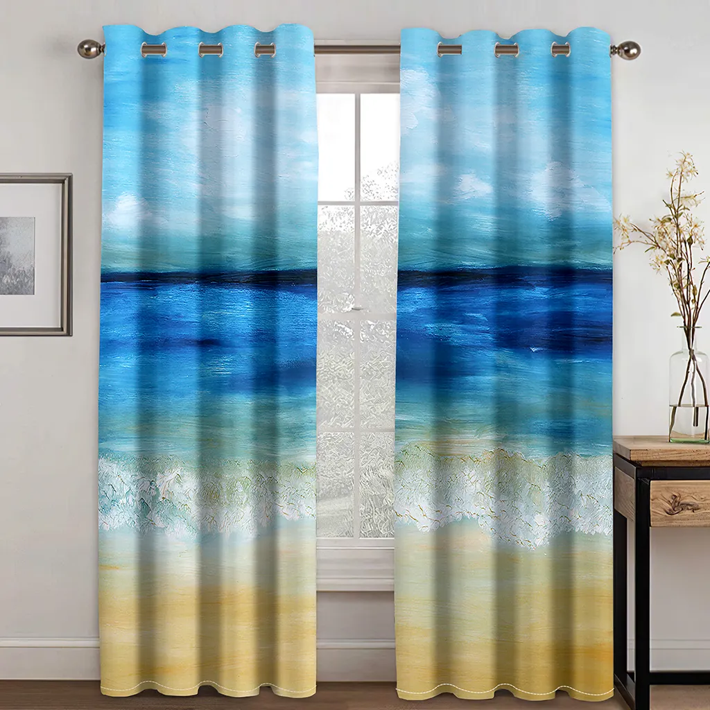Summer Beach 3D Printing Curtain Adult Essential Bedroom Curtain Living ...