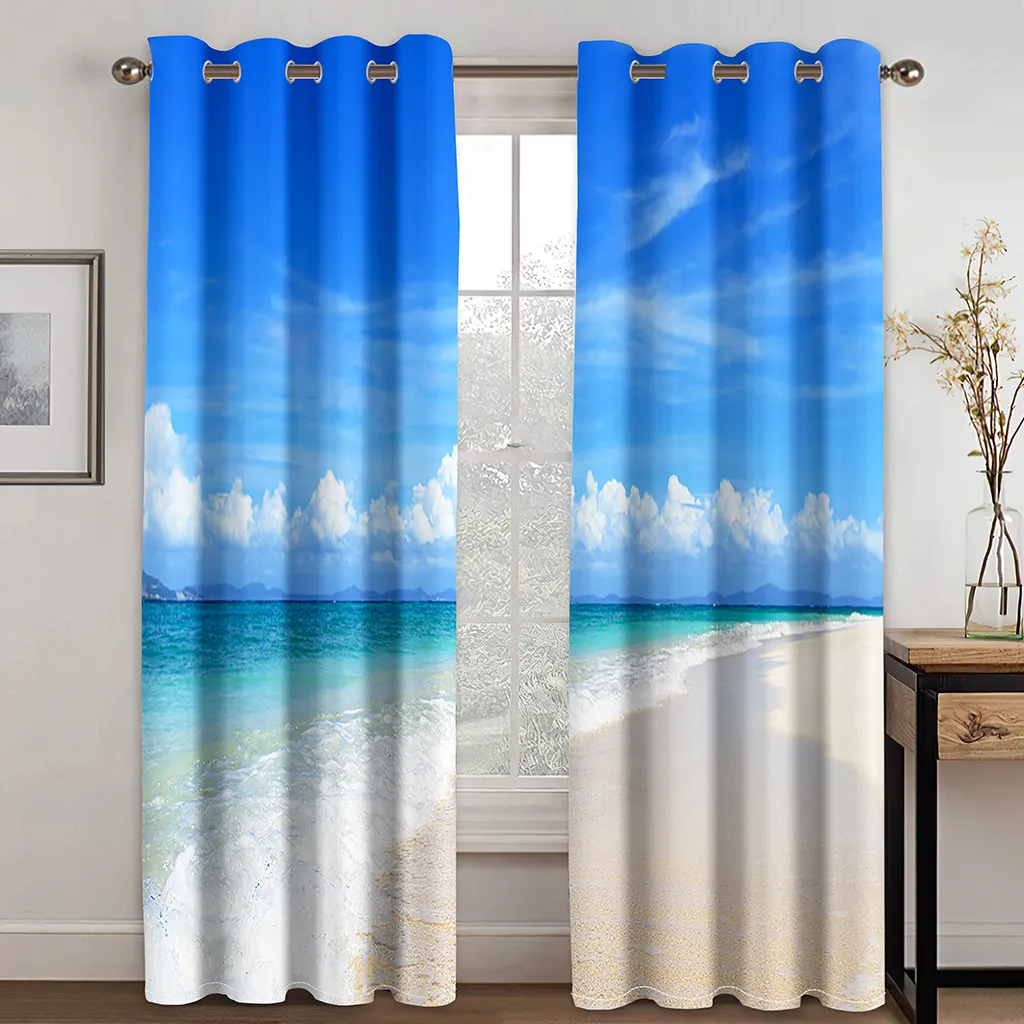 Summer Beach 3D Printing Curtain Adult Essential Bedroom Curtain Living ...