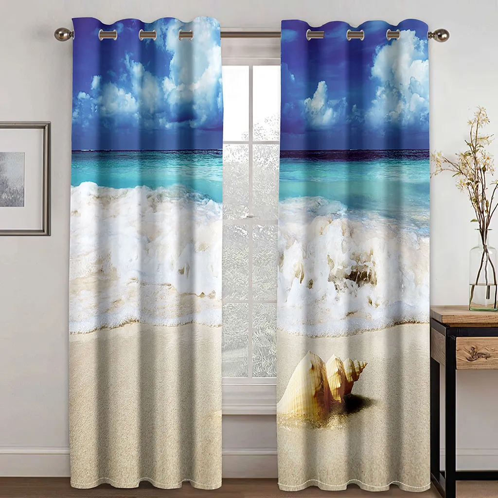 Summer Beach 3D Printing Curtain Adult Essential Bedroom Curtain Living ...