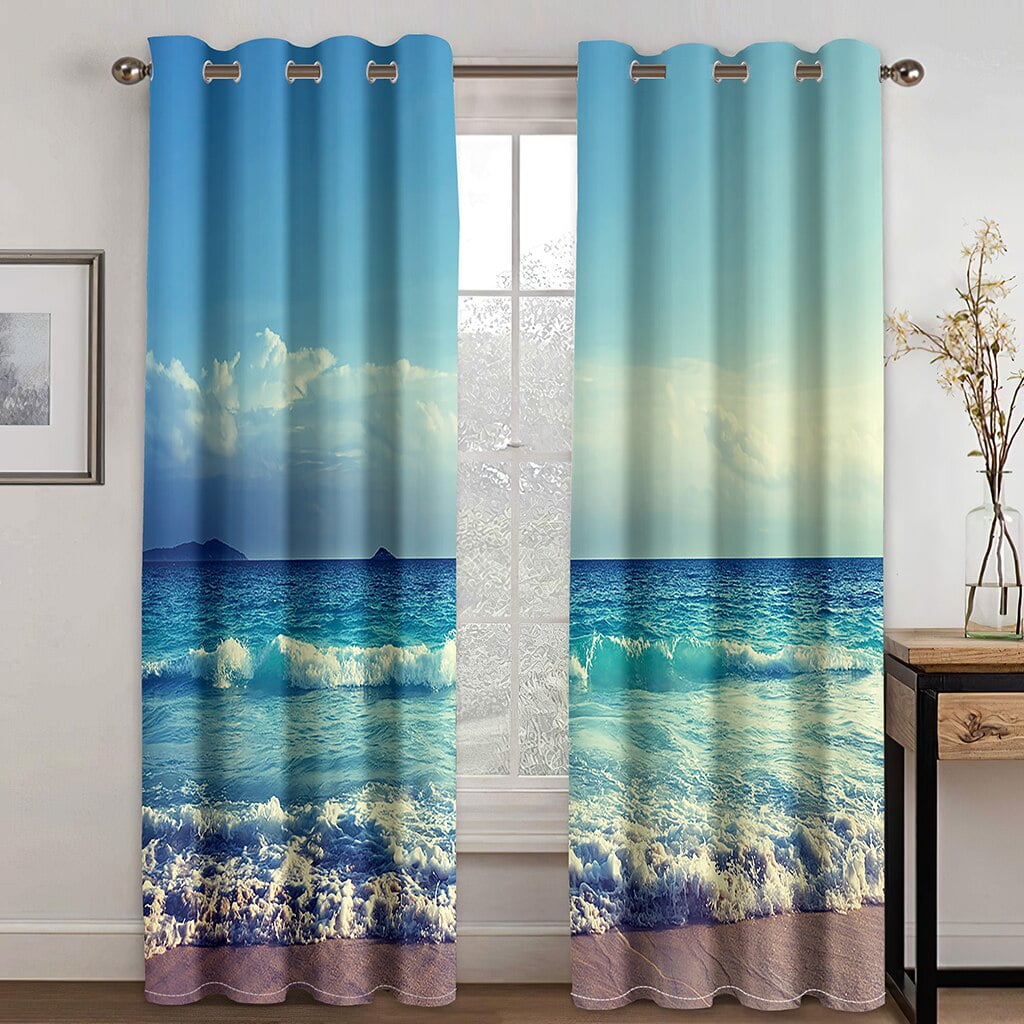 Summer Beach 3D Printing Curtain Adult Essential Bedroom Curtain Living ...