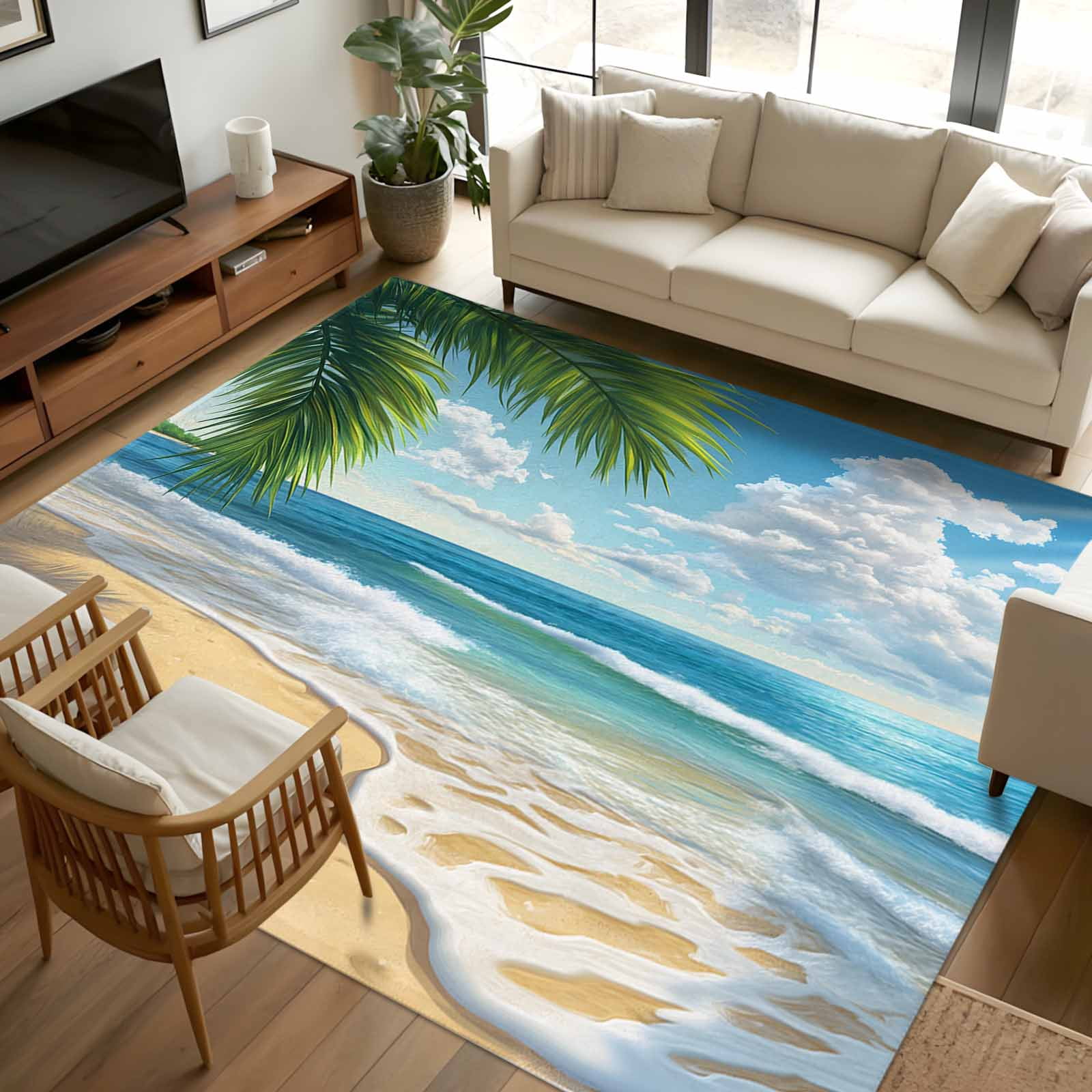 Summer Beach 6x9 Area Rugs, Coastal Ocean Tropical Palm Trees Non-Skid ...