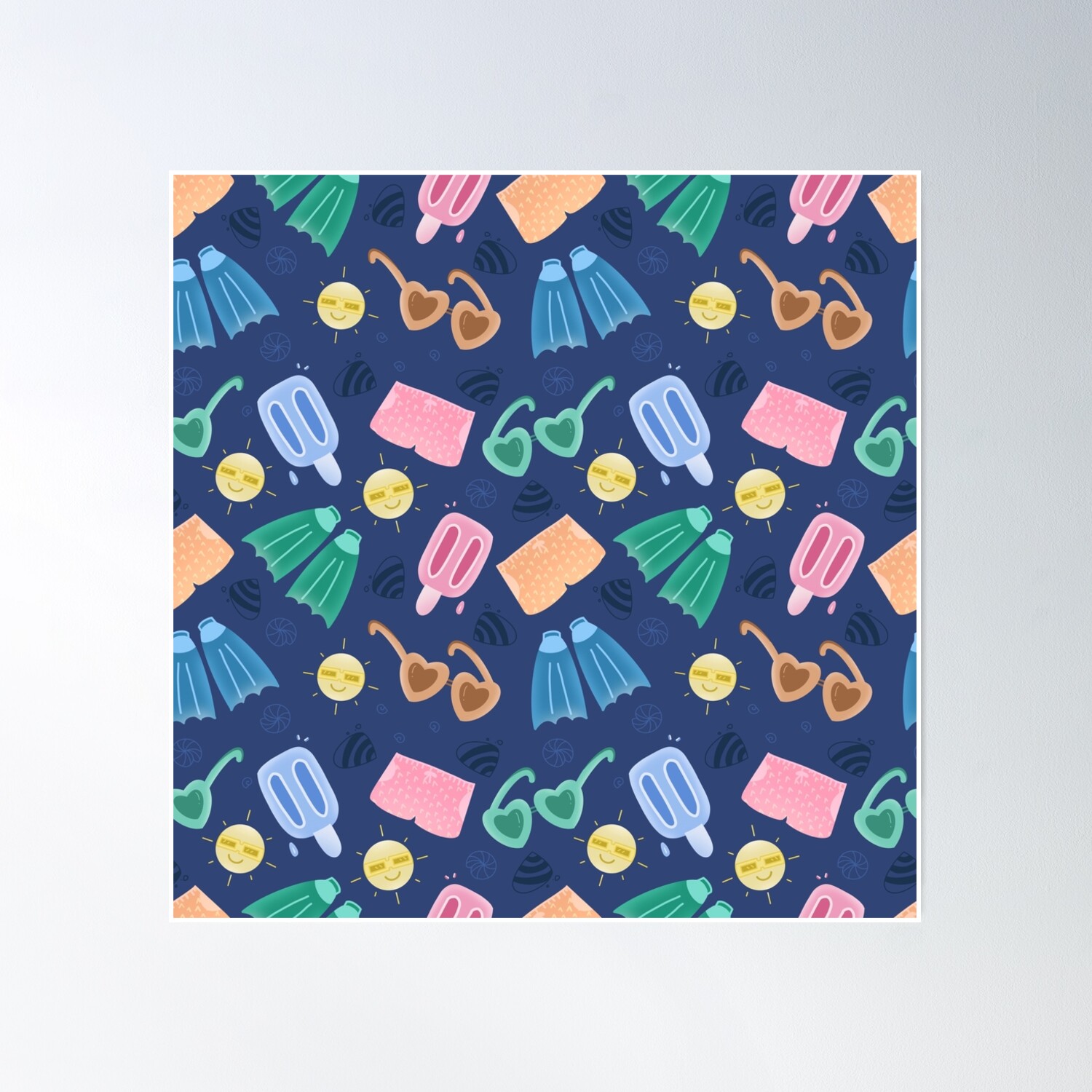 Summer Beach Adventure Design In Navy Blue Poster Wall Art, Modern Wall ...
