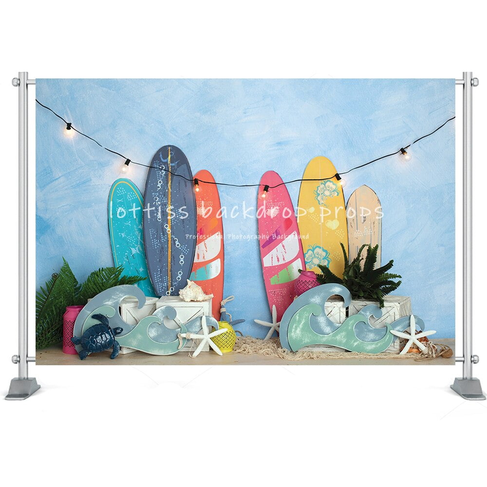 Summer Beach Backdrop Surfboard Van Palm Tree Holiday Seaside Toy Kids ...