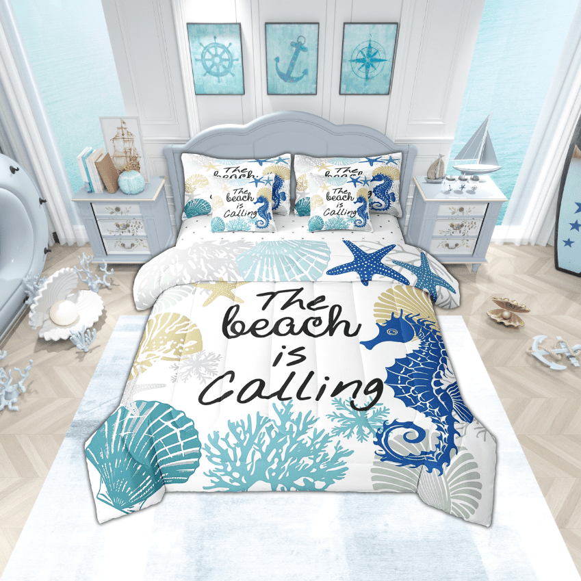 Summer Beach Bed in a Bag King Size Comforter Set 7 Pieces,Blue ...