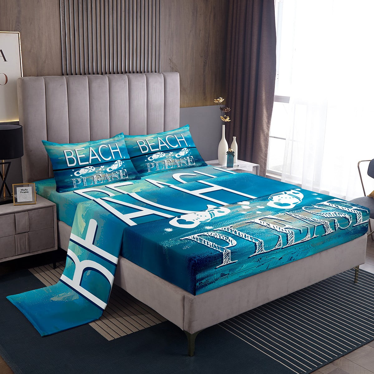 Summer Beach Bed Sheets Set Hawaii Flip Flops Queen Sheet Set ,Sea Palm ...