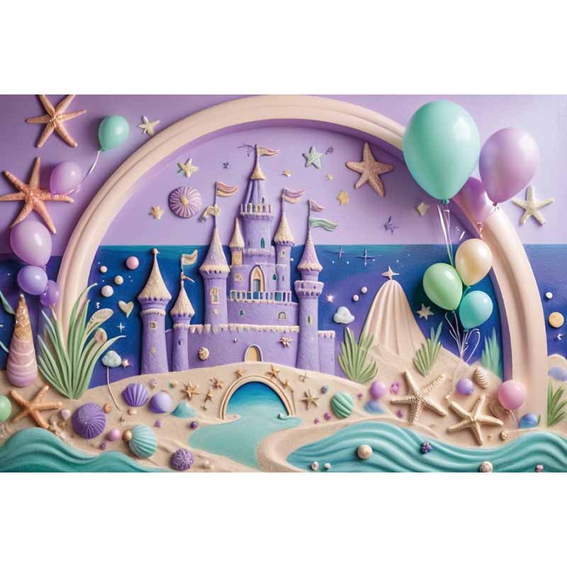 Summer Beach Birthday Party Backdrop Mermaid ss Castle Shell Sand ...
