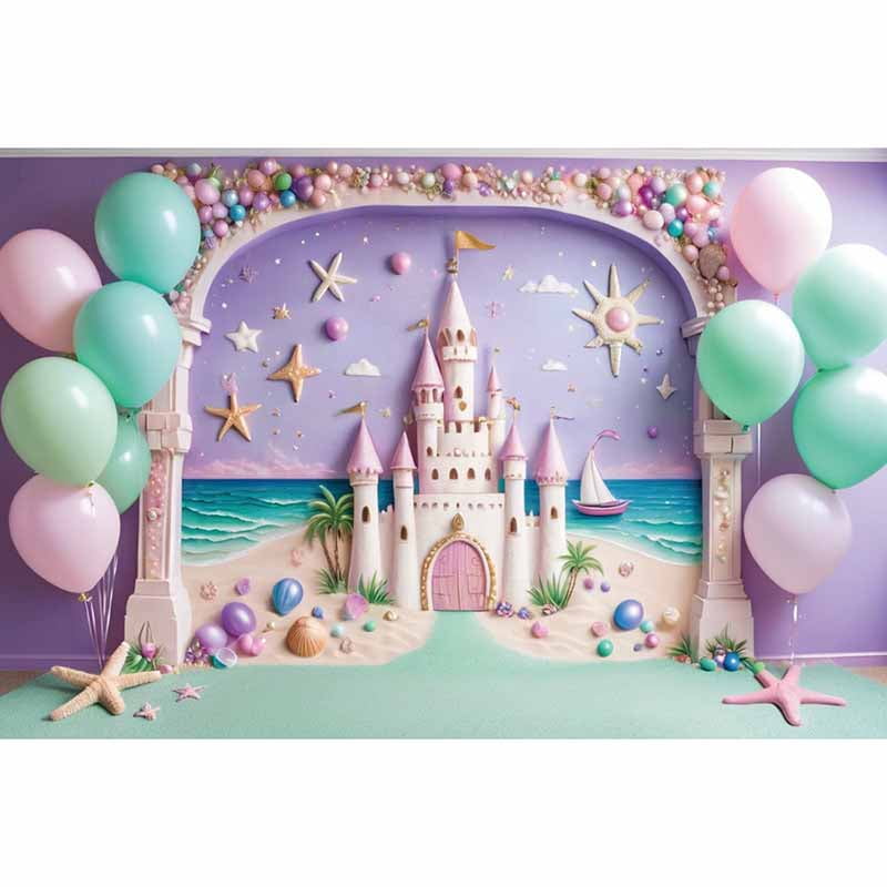 Summer Beach Birthday Party Backdrop Mermaid ss Castle Shell Sand ...