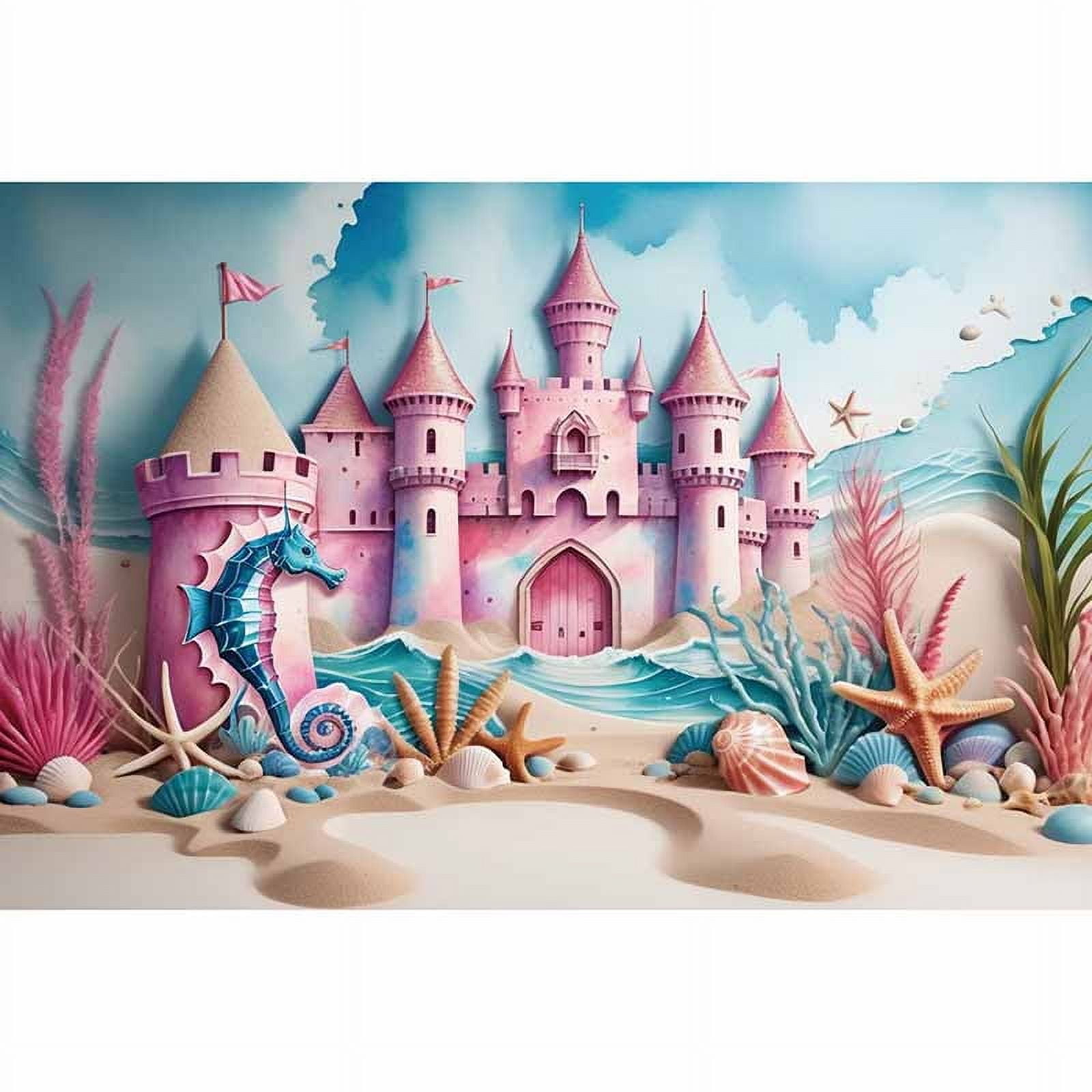 Summer Beach Birthday Party Backdrop Mermaid ss Castle Shell Sand ...