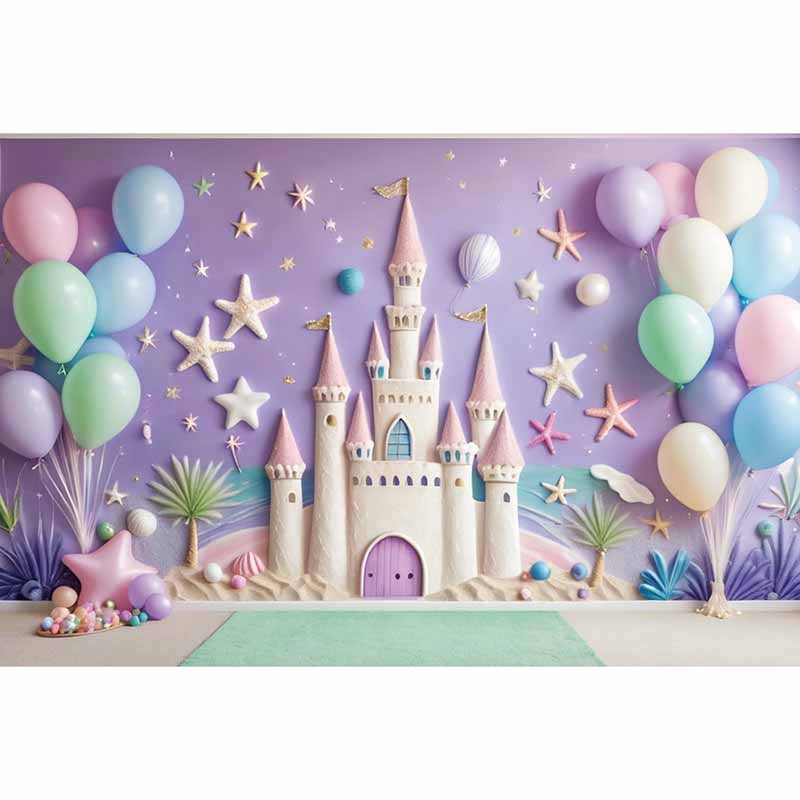 Summer Beach Birthday Party Backdrop Mermaid ss Castle Shell Sand ...
