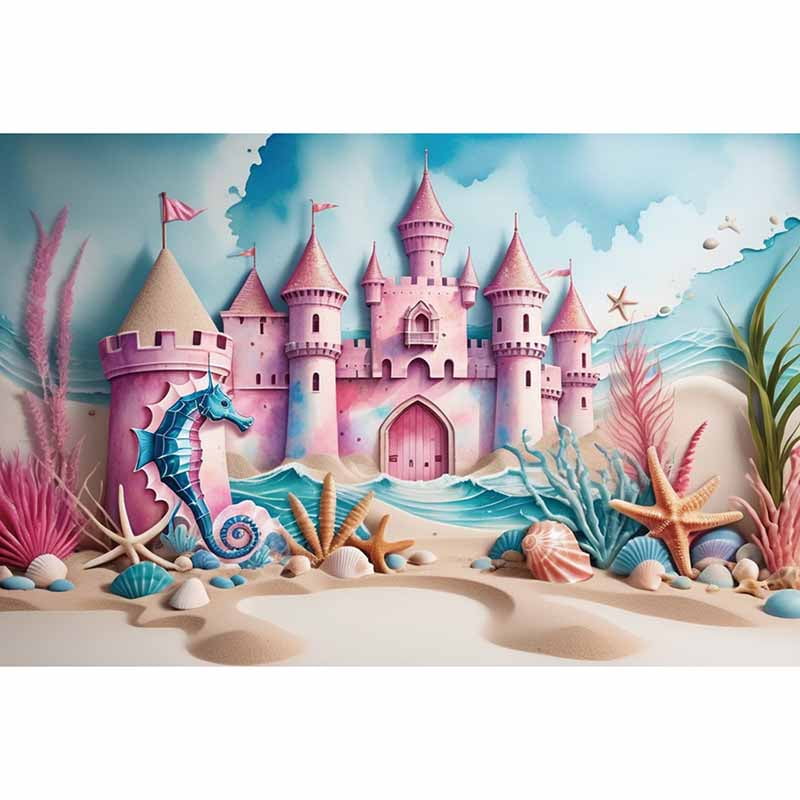 Summer Beach Birthday Party Backdrop Mermaid ss Castle Shell Sand Background Custom Candy Land ...