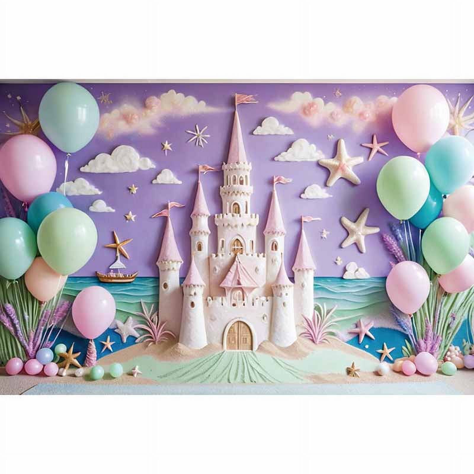 Summer Beach Birthday Party Backdrop Mermaid ss Castle Shell Sand ...