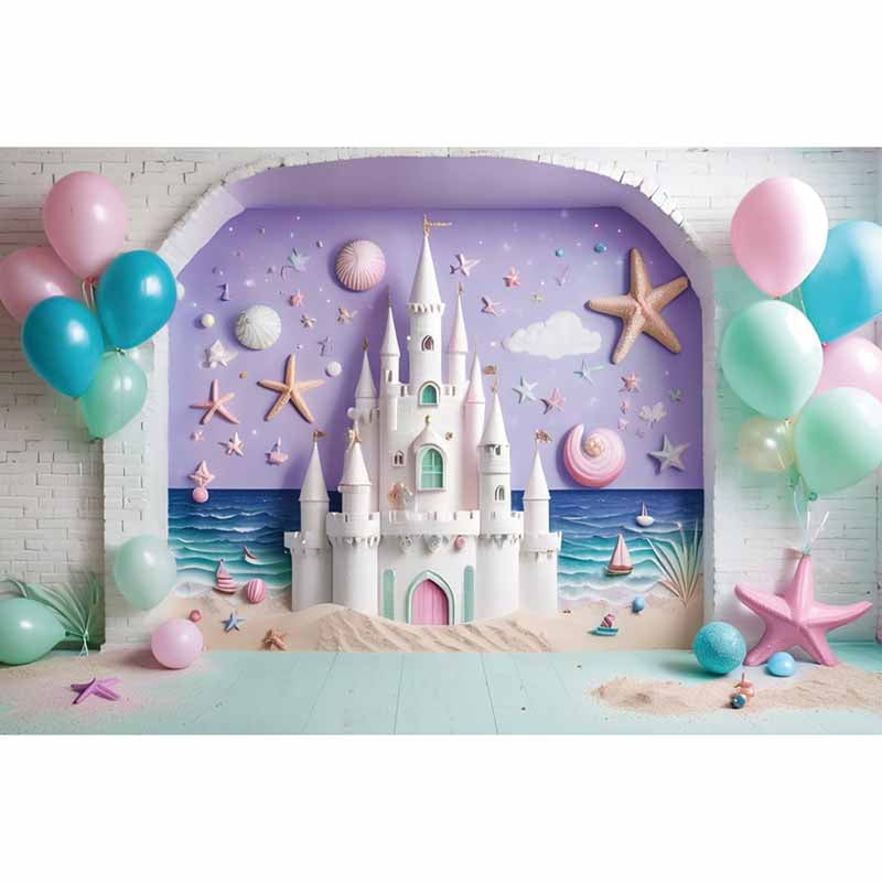 Summer Beach Birthday Party Backdrop Mermaid ss Castle Shell Sand ...