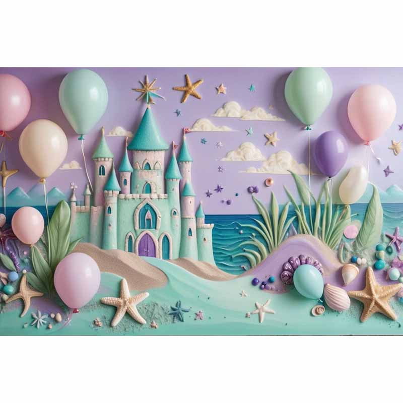 Summer Beach Birthday Party Backdrop Mermaid ss Castle Shell Sand ...