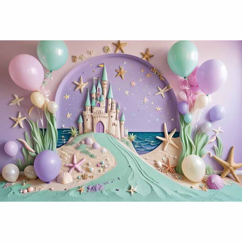 Summer Beach Birthday Party Backdrop Mermaid ss Castle Shell Sand ...