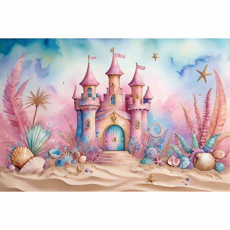 Summer Beach Birthday Party Backdrop Mermaid ss Castle Shell Sand ...