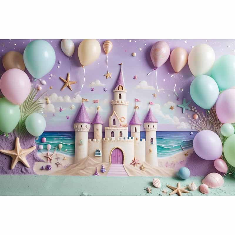 Summer Beach Birthday Party Backdrop Mermaid ss Castle Shell Sand ...