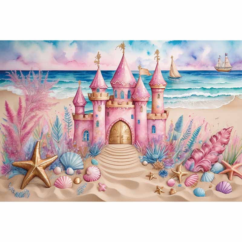 Summer Beach Birthday Party Backdrop Mermaid ss Castle Shell Sand ...