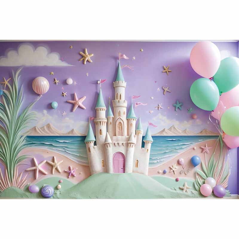 Summer Beach Birthday Party Backdrop Mermaid ss Castle Shell Sand ...