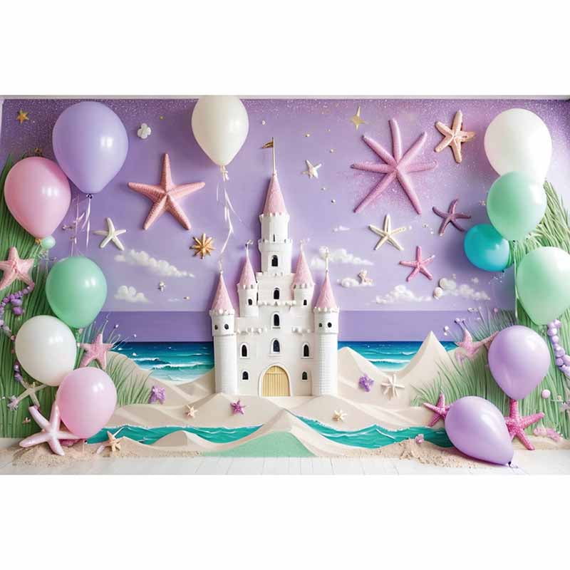 Summer Beach Birthday Party Backdrop Mermaid ss Castle Shell Sand ...