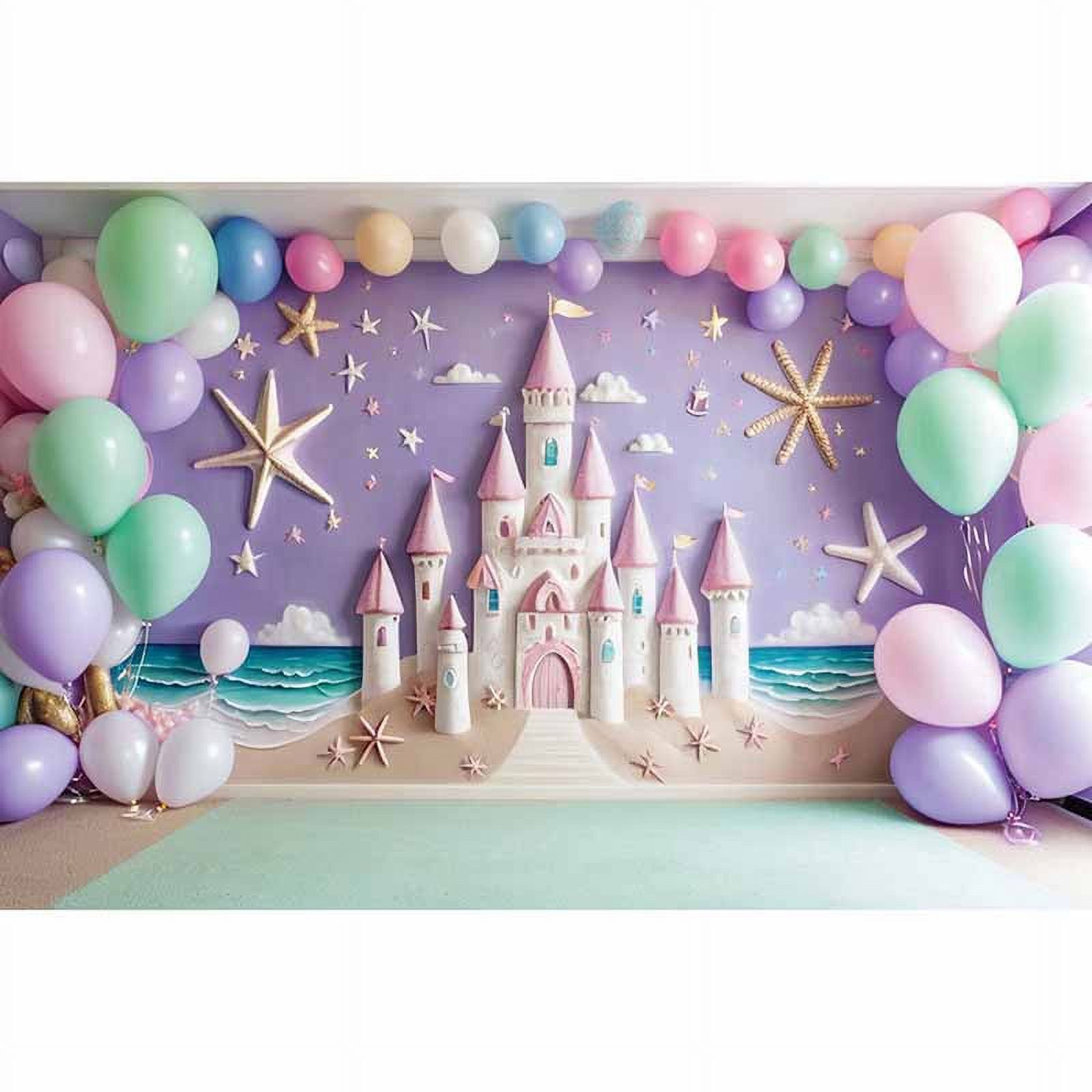 Summer Beach Birthday Party Backdrop Mermaid ss Castle Shell Sand ...