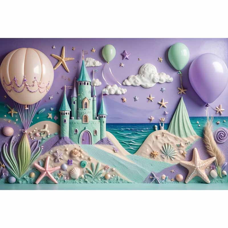 Summer Beach Birthday Party Backdrop Mermaid ss Castle Shell Sand ...