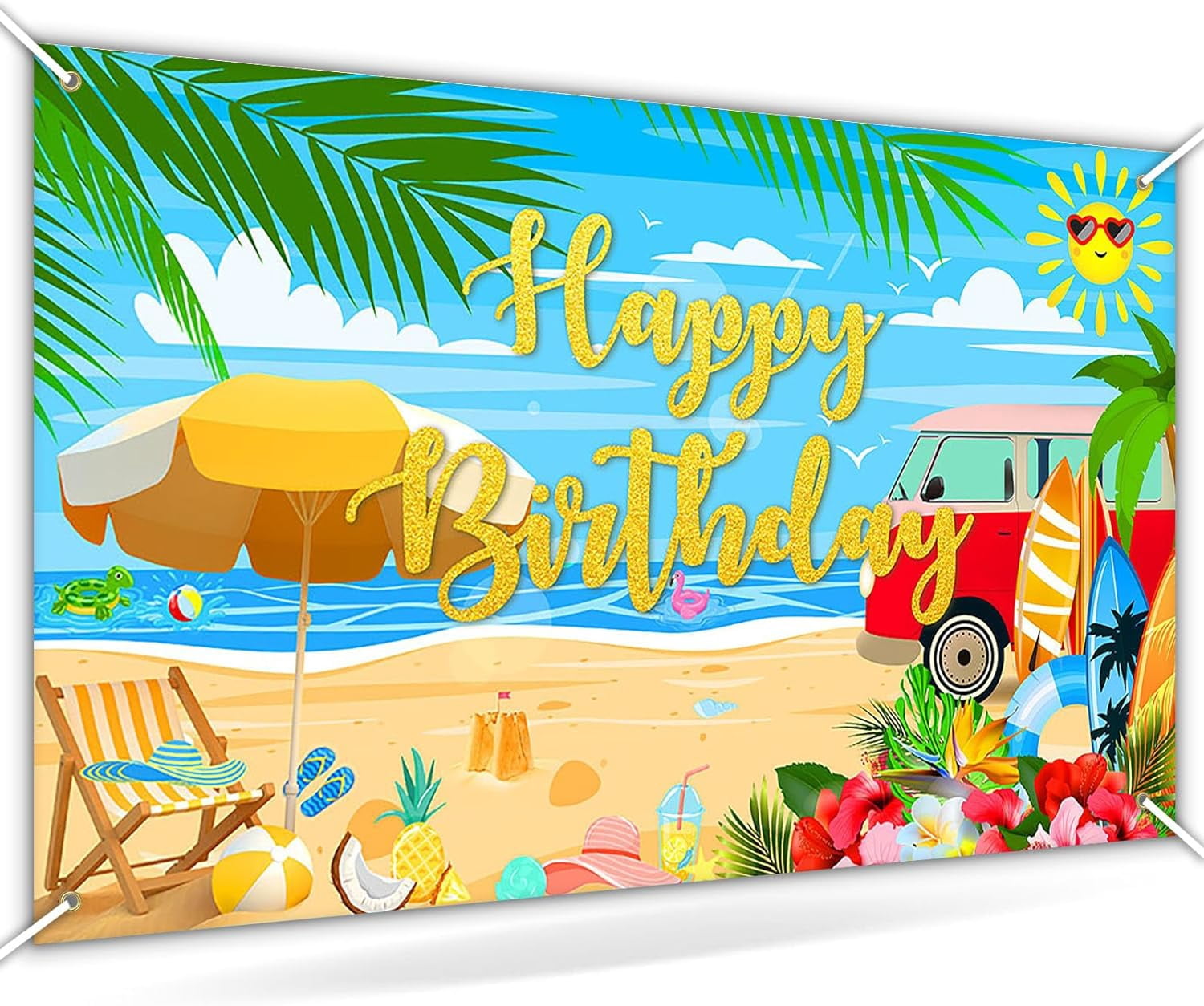 Summer Beach Birthday Party Backdrop Tropical Hawaiian Beach Seaside ...