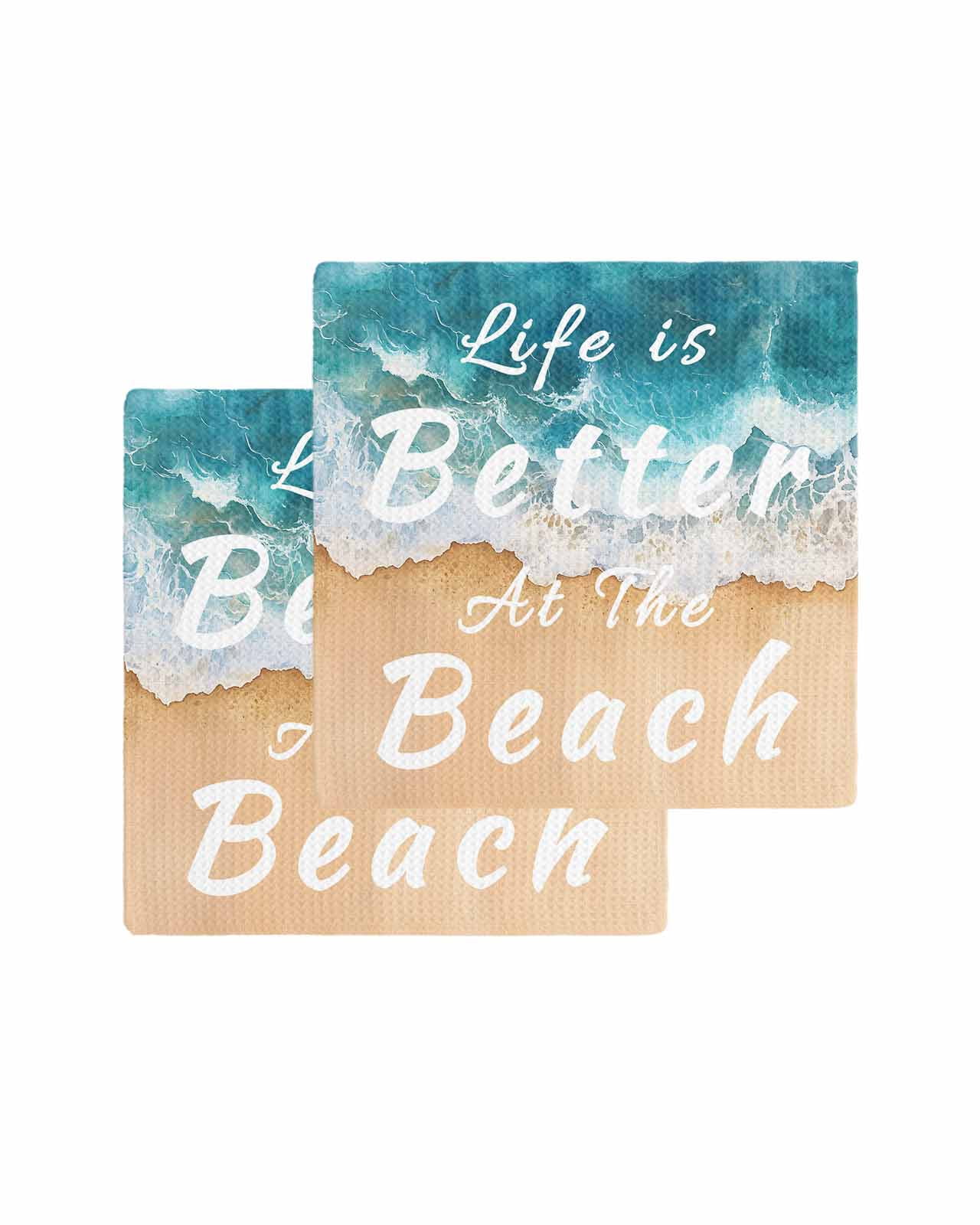 Summer Beach Blue Kitchen Dish Towels for Drying Dishes Set of 2, Life ...