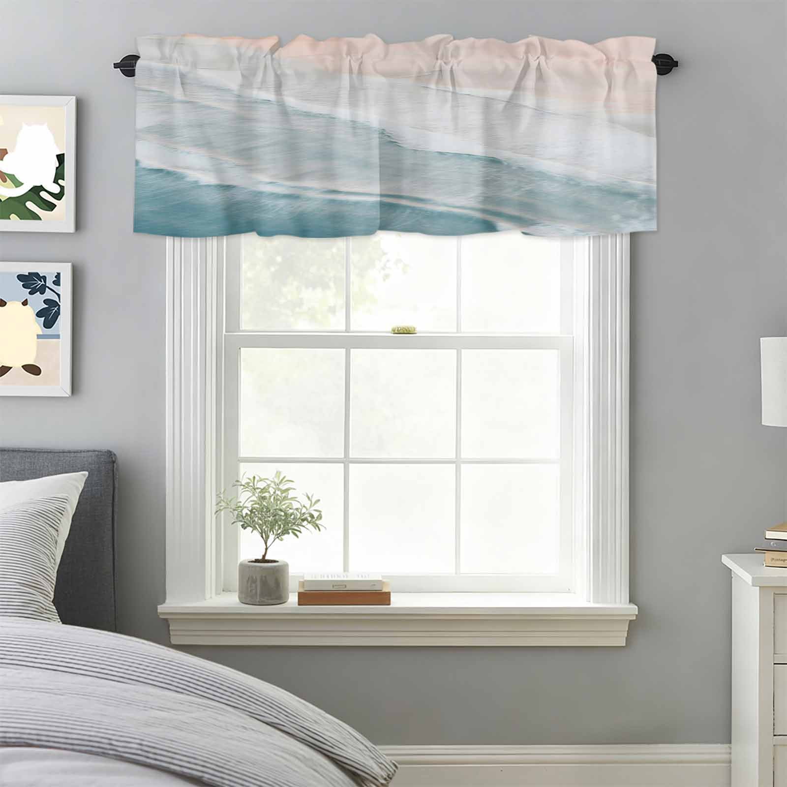 Summer Beach Blue Ocean Valances for Windows,Rod Pocket Valance for ...