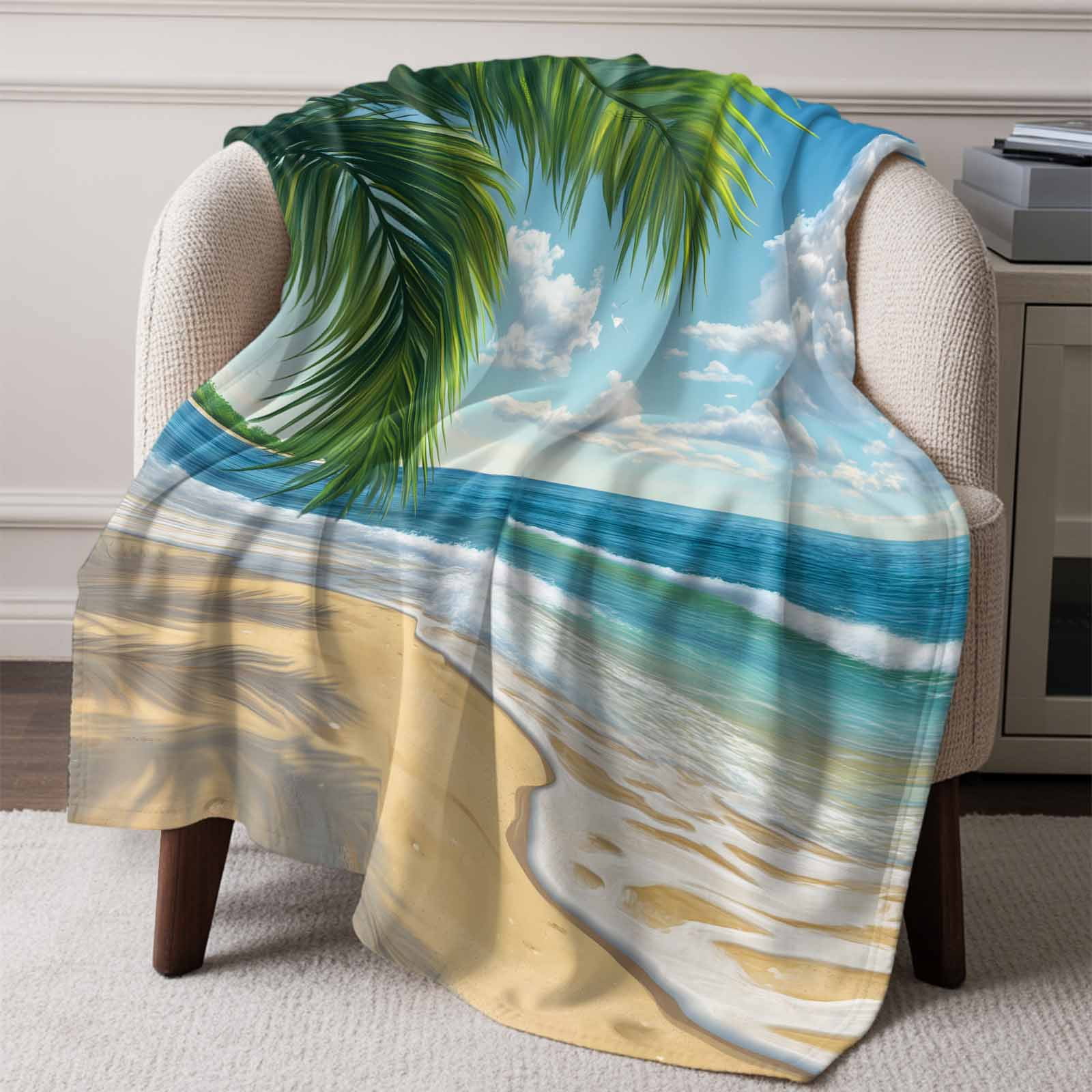 Summer Beach Blue Seawater Throw Blanket Flannel Fleece Throws ...