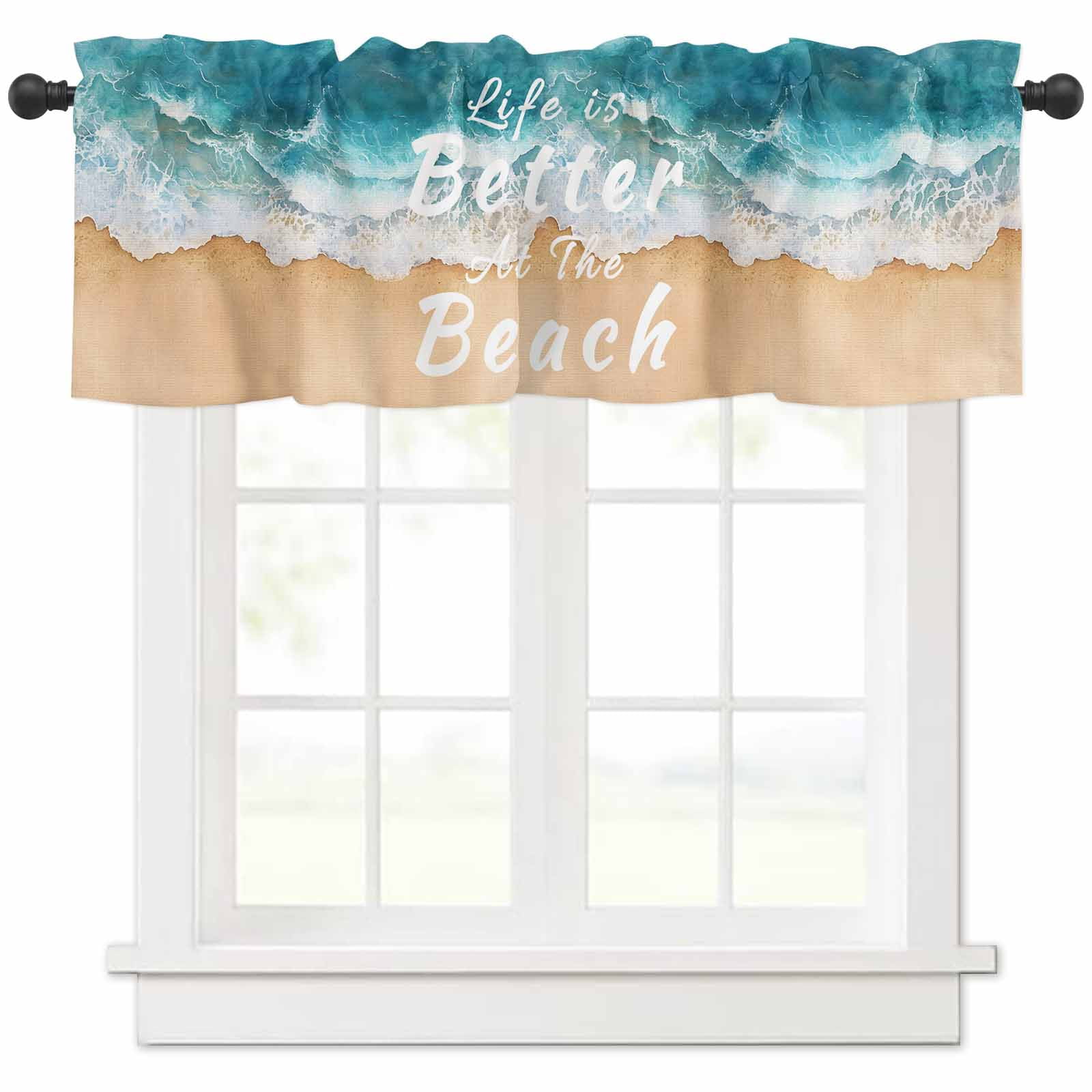Summer Beach Blue Valances for Windows Farmhouse Kitchen Curtains ...