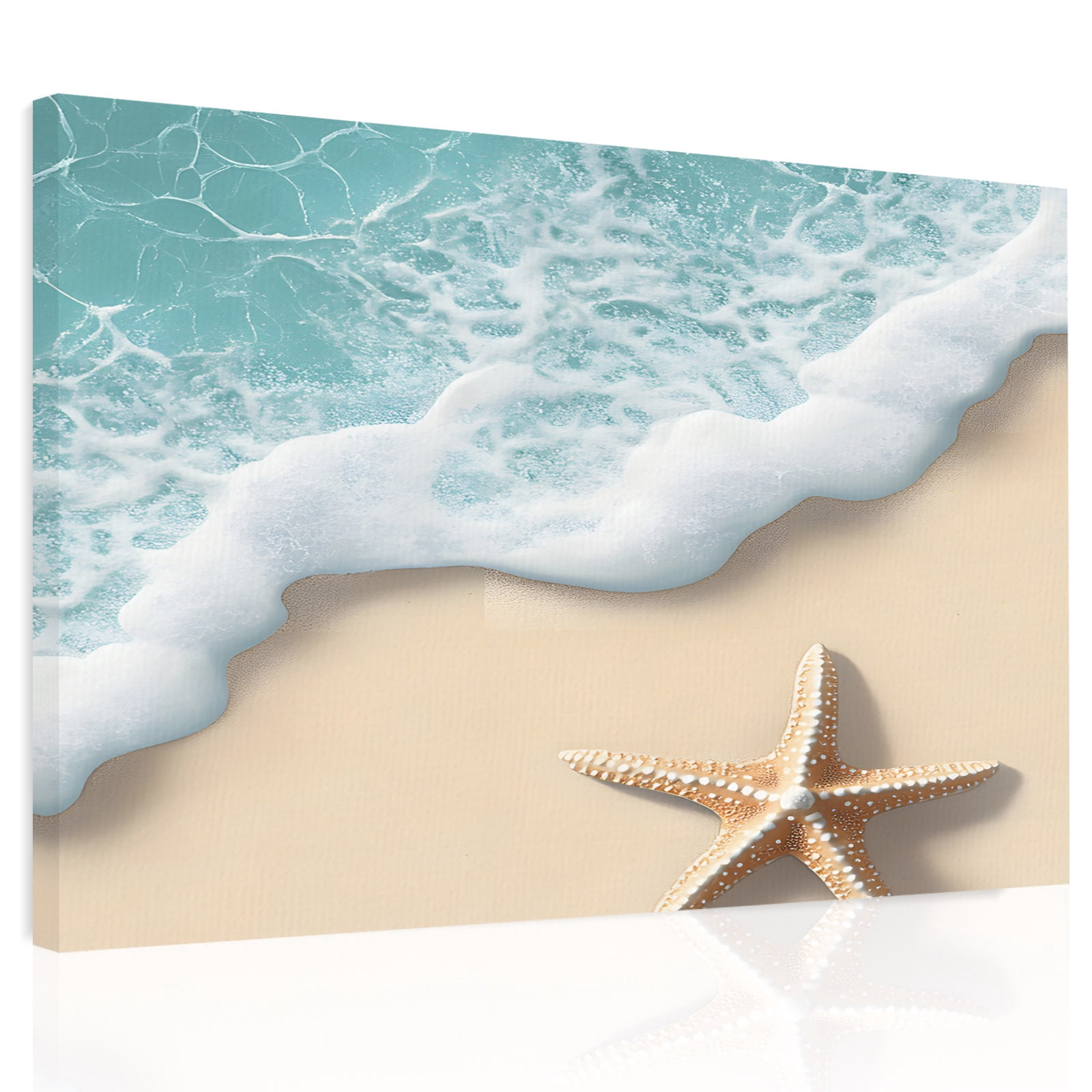 Summer Beach Canvas Print Wall Art, Starfish Ocean Waves Sand Blue ...