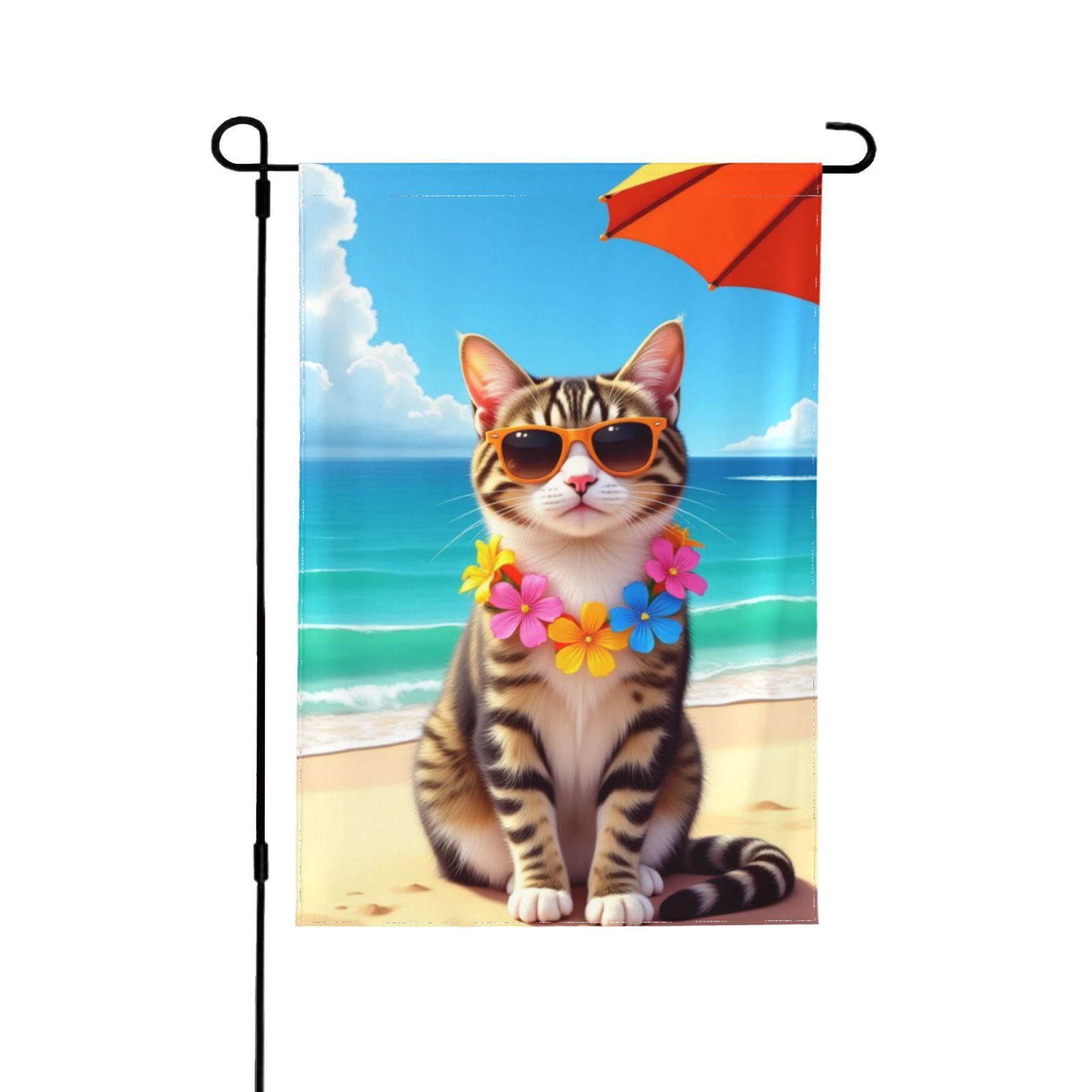 Summer Beach Cat Garden Flag 12x18 Inch Double Sided Outdoor Yard Decor ...