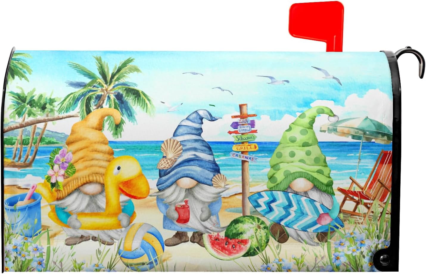 Summer Beach Coastal Mailbox Covers Magnetic Tropical Palm Gnomes Large ...