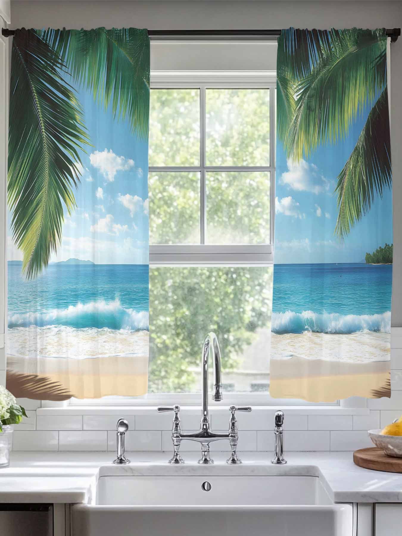 Summer Beach Coastal Sheer Curtains for Living Room Bedroom Palm Tree ...