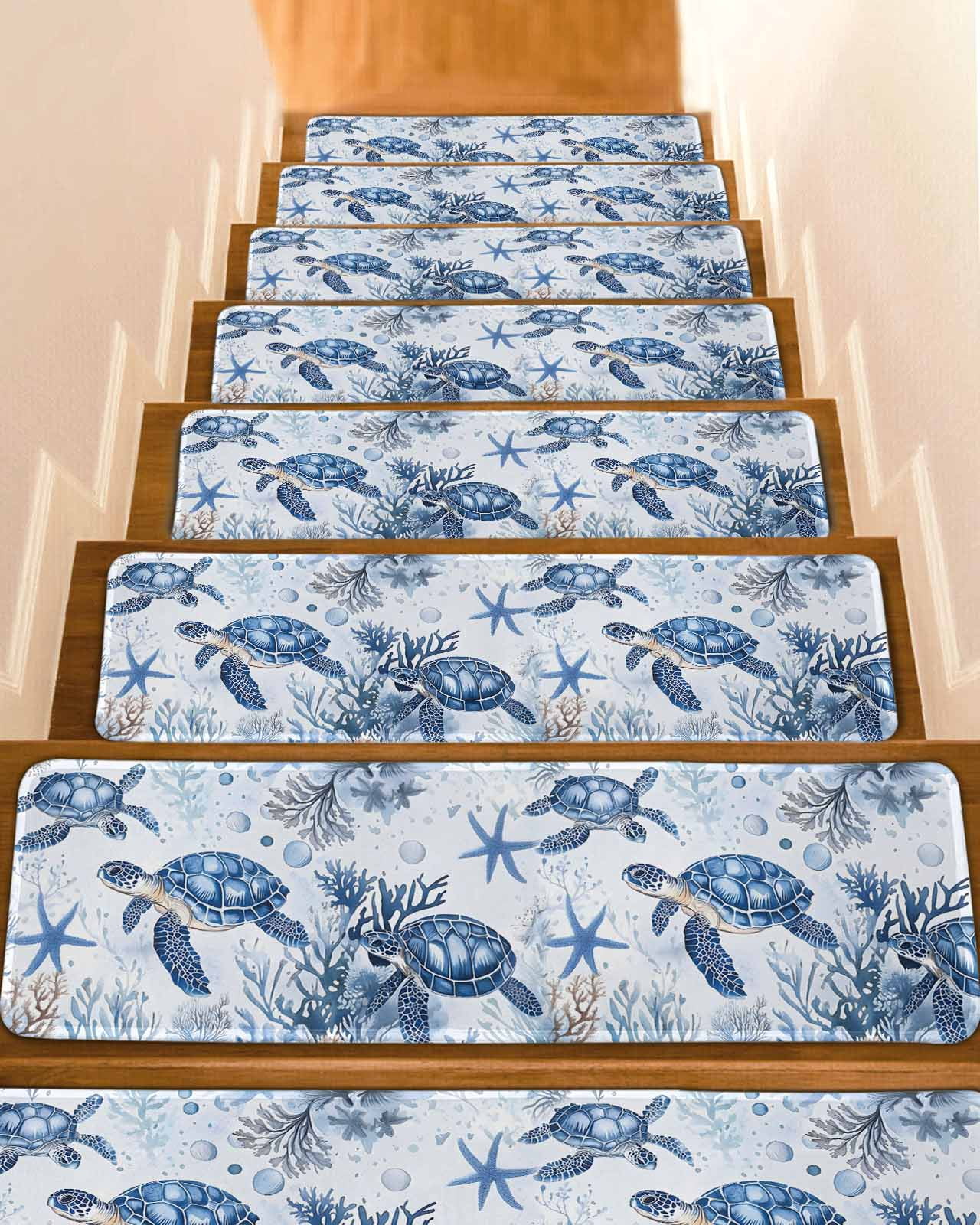 Summer Beach Coastal Stair Treads for Wooden Steps Indoor Runner Rug ...