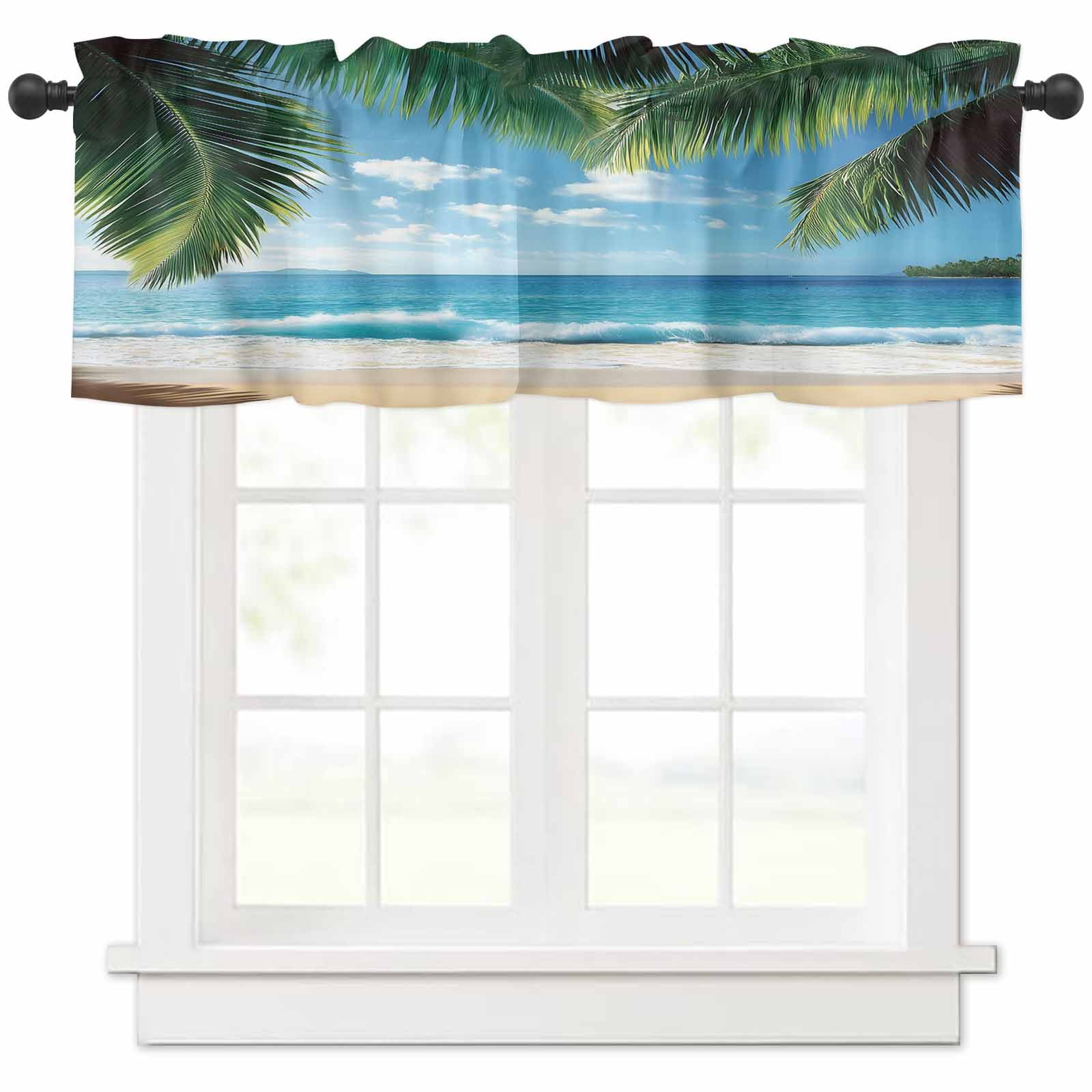 Summer Beach Coastal Valances for Windows Farmhouse Kitchen Curtains ...